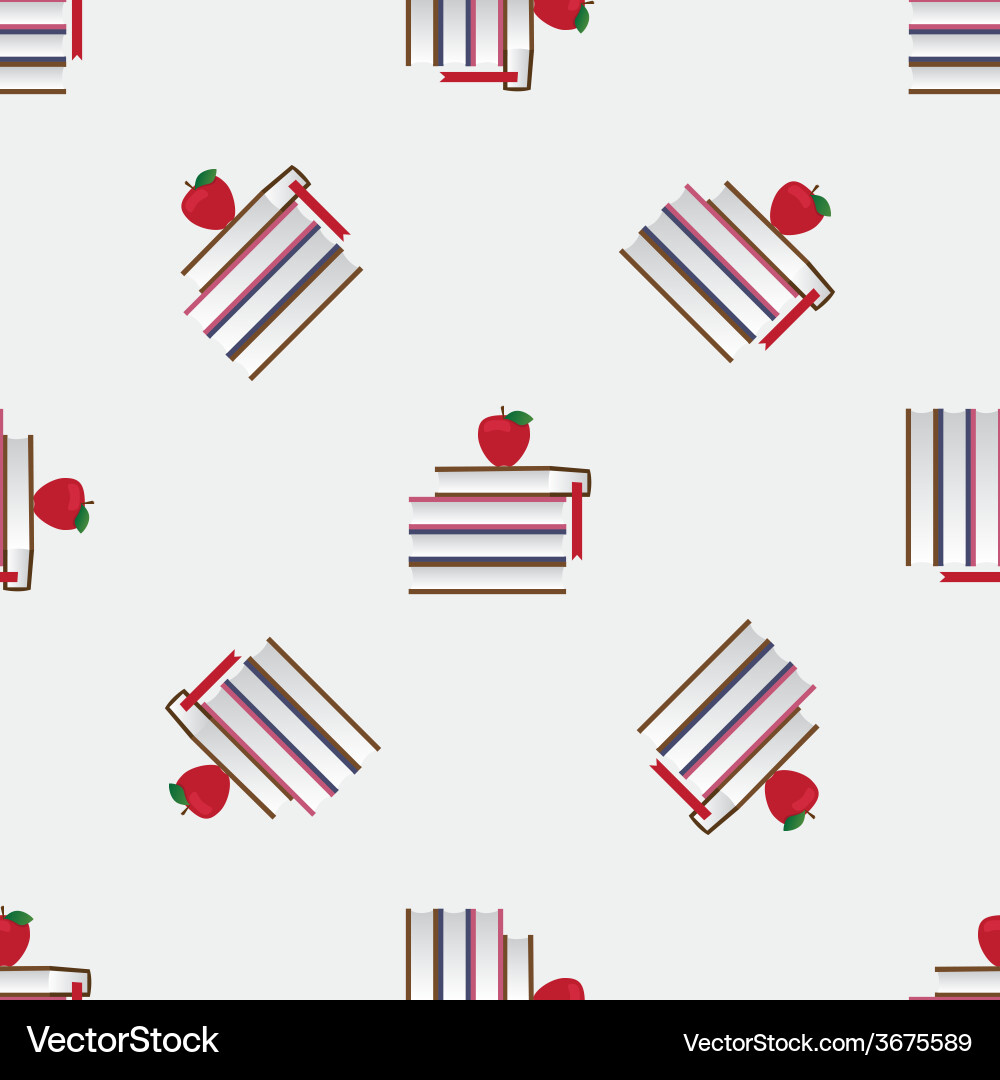 Seamless pattern with red apples and books Vector Image