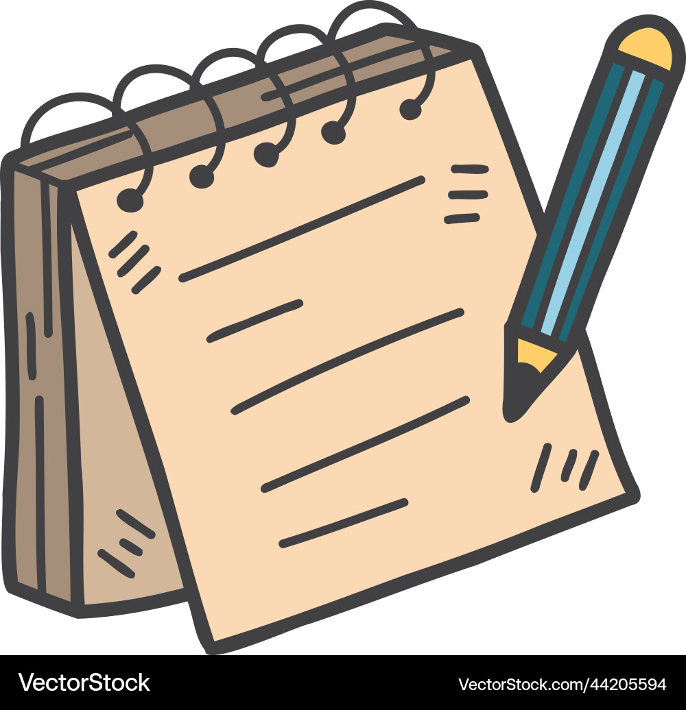 Hand drawn notebook and pencil Royalty Free Vector Image