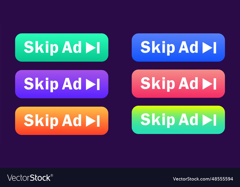 Skip ad button video block icon for advertising Vector Image