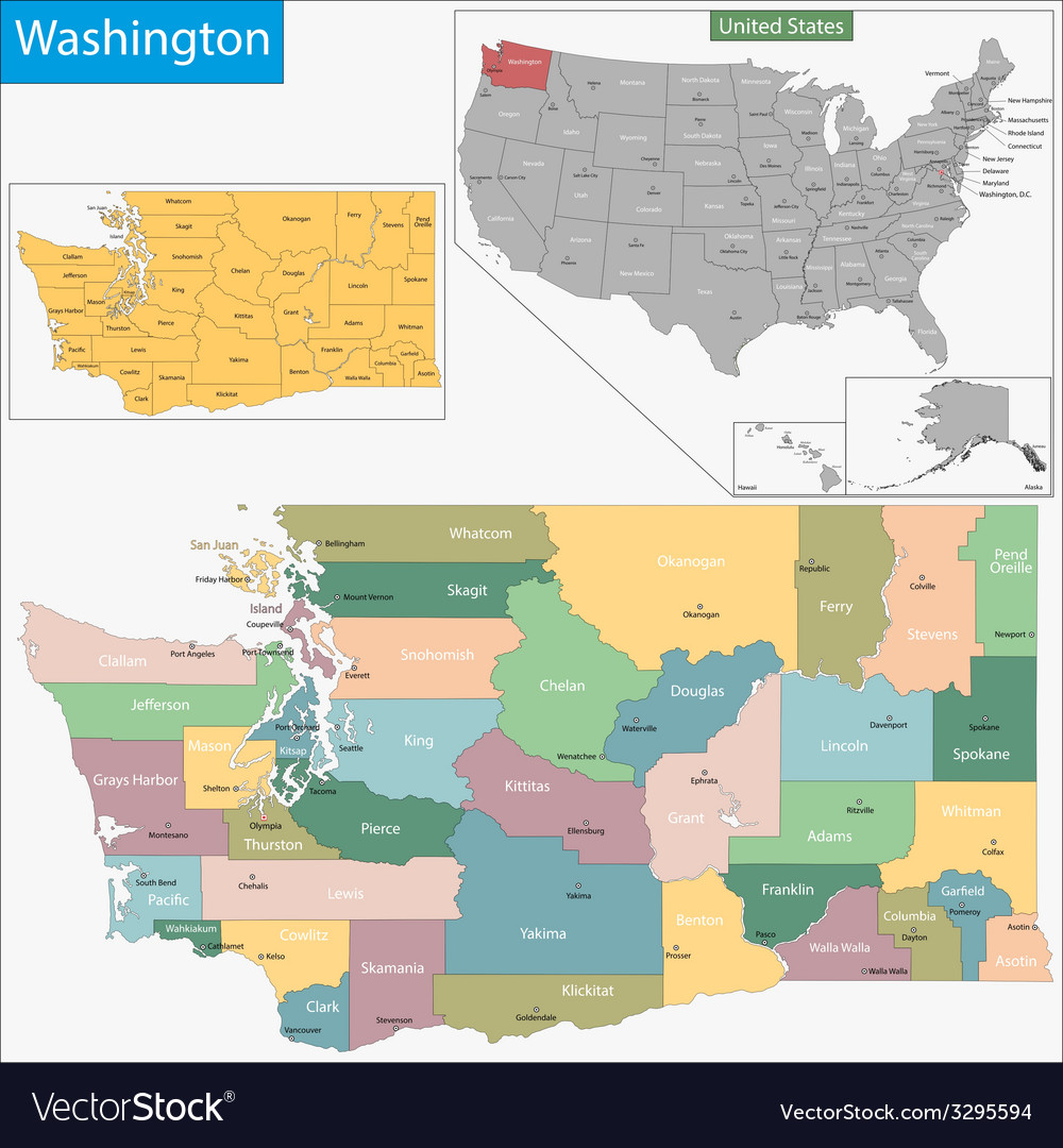 Washington map Royalty Free Vector Image - VectorStock