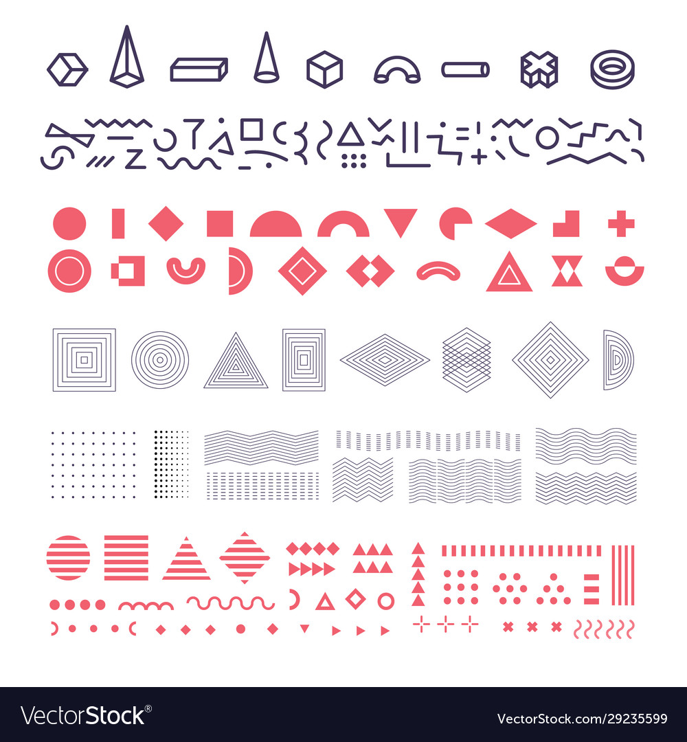 Geometric memphis elements set group Royalty Free Vector