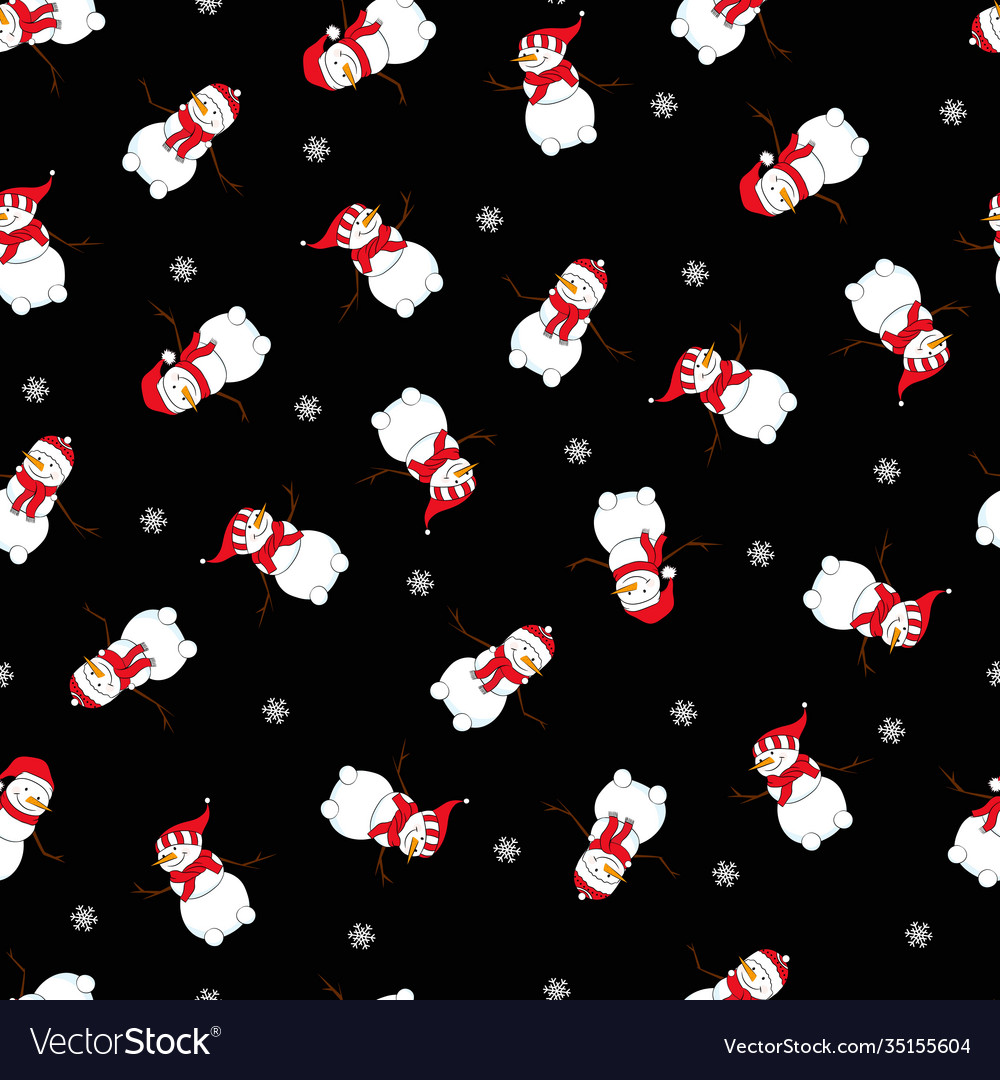 Christmas pattern with snowmen on snowflakes Vector Image