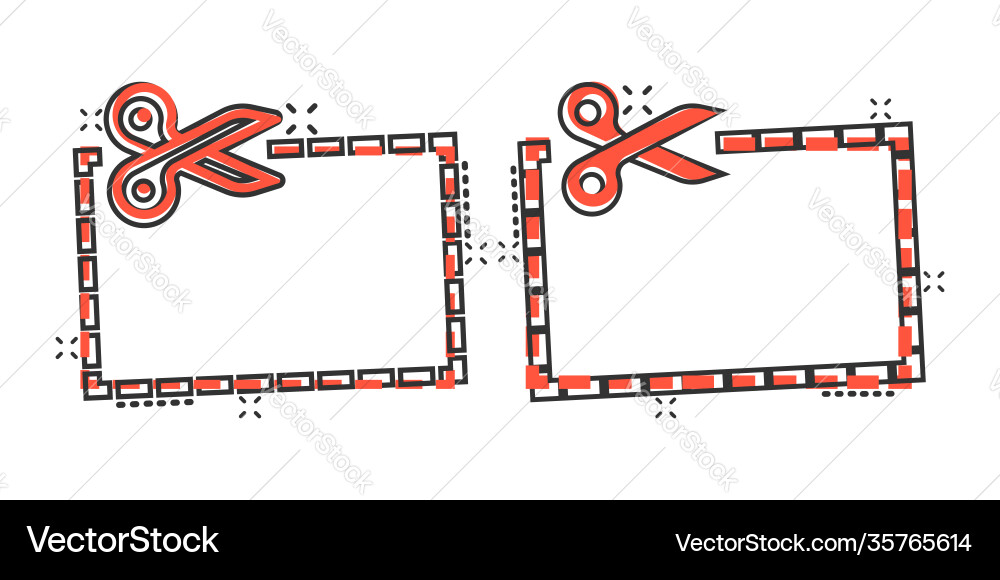 Coupon cut lines icon in comic style scissors Vector Image