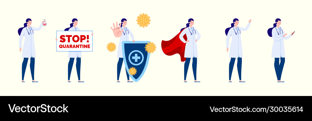 Doctor character creation set with various poses Vector Image