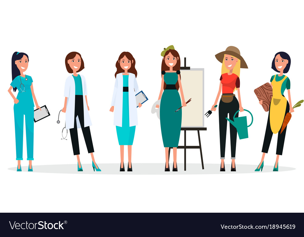 Concept women s professions six characters Vector Image Concept women s professions six characters Vector Image