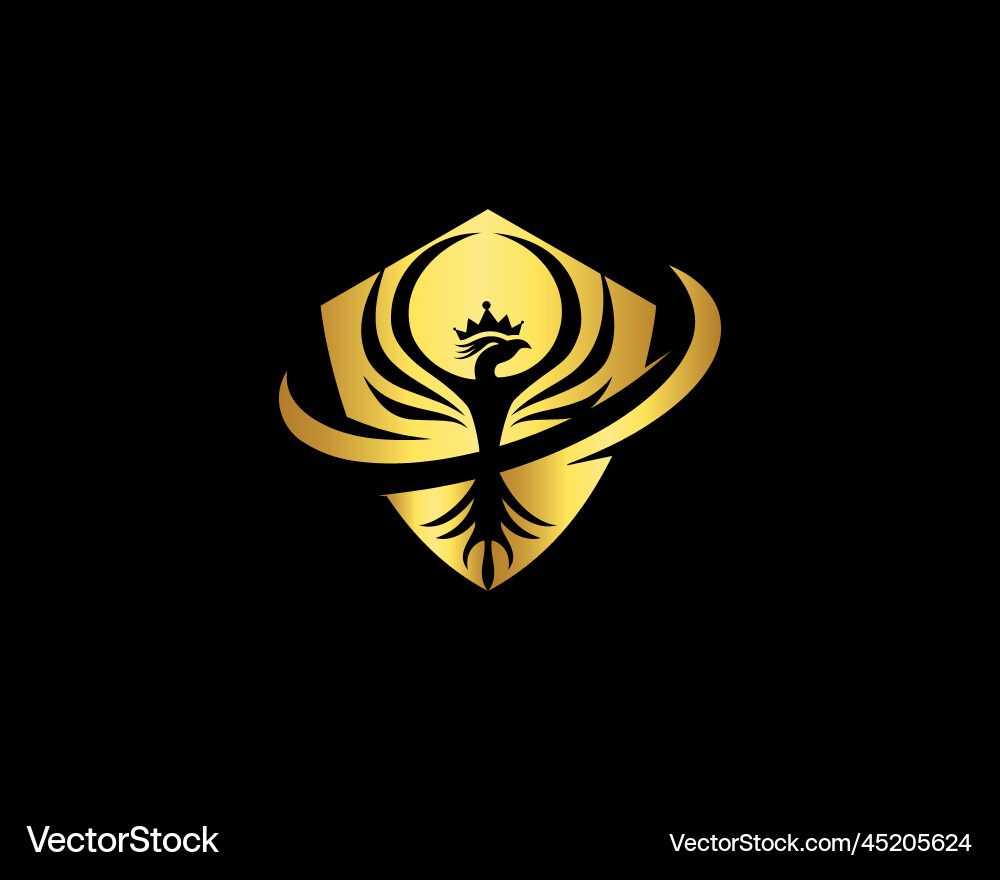 Phoenix bird with shield combination logo design Vector Image