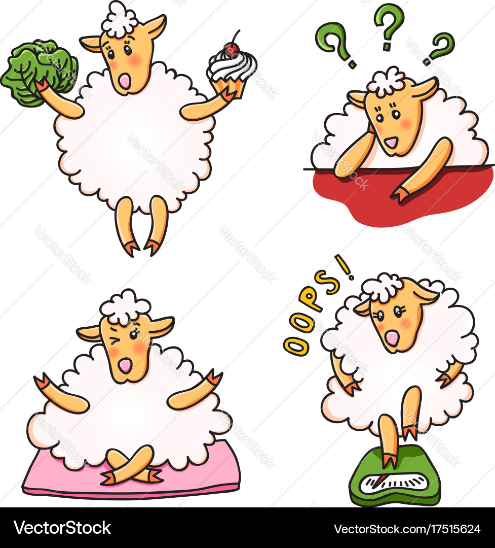 Set funny sheep with different emotions Royalty Free Vector