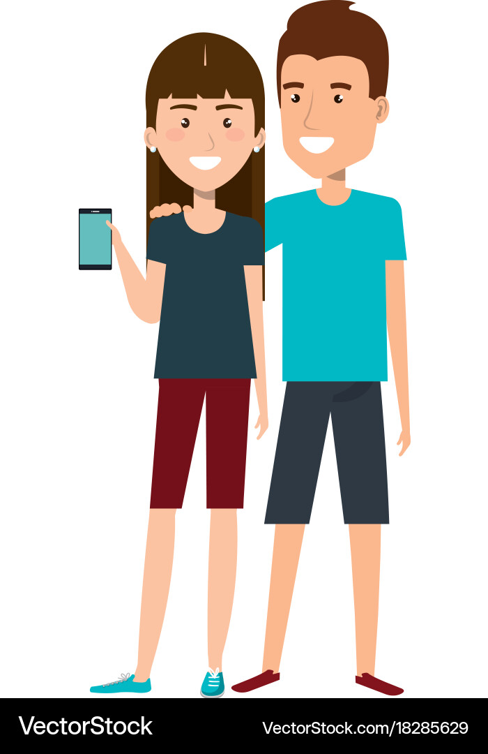 Couple using smartphone character Royalty Free Vector Image