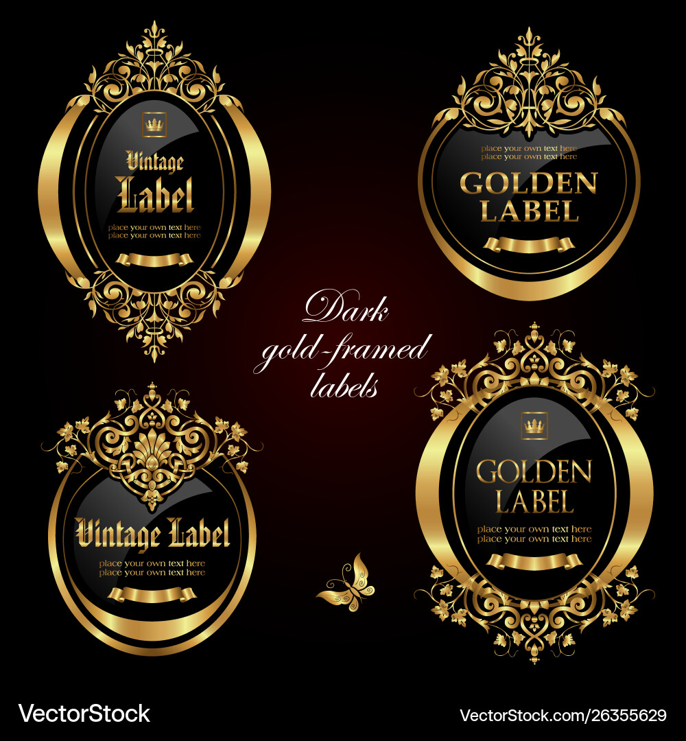 Dark gold-framed and decorated labels Royalty Free Vector