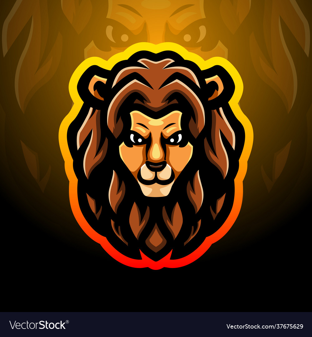 Lion Head Mascot Esport Logo Design Royalty Free Vector