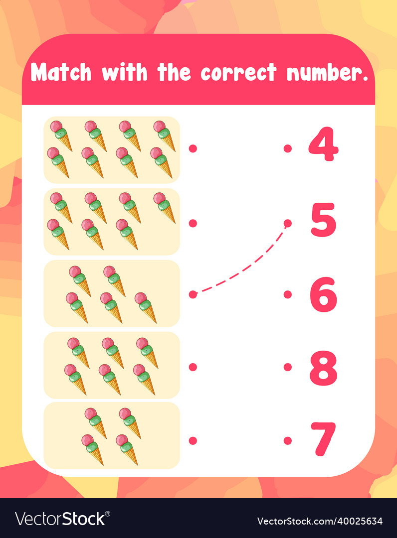 Count and match numbers math worksheet template Vector Image