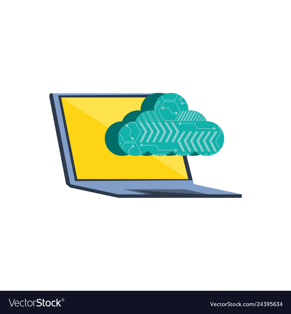 Laptop computer with cloud computing Royalty Free Vector