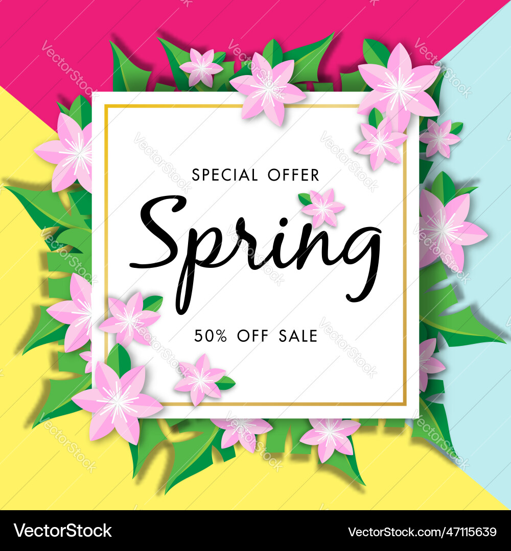 Spring sale background with beautiful flower Vector Image