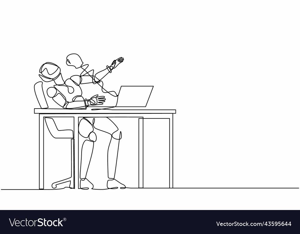 Single continuous line drawing robot being Vector Image