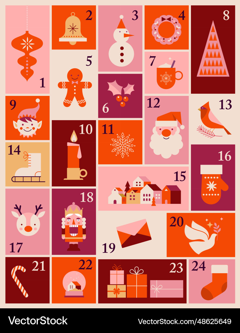 Advent calendar merry christmas poster printable Vector Image