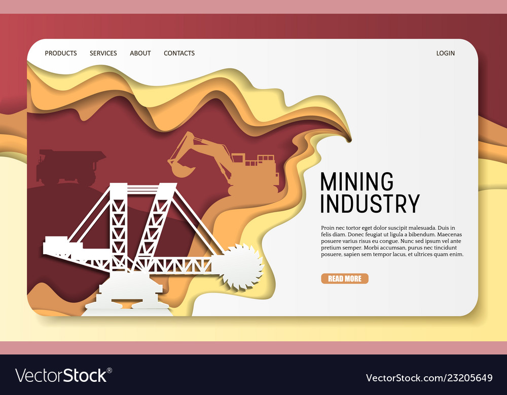 Paper cut mining industry landing page Royalty Free Vector Paper cut mining industry landing page Royalty Free Vector