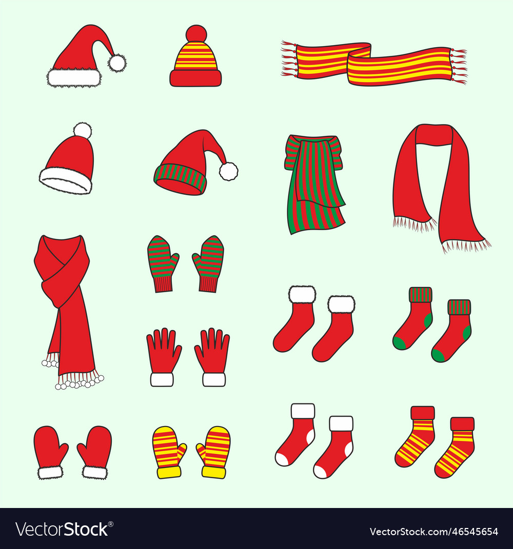 Cap scarf mittens gloves socks Royalty Free Vector Image