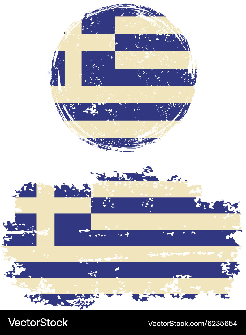 Greek round and square grunge flags Royalty Free Vector