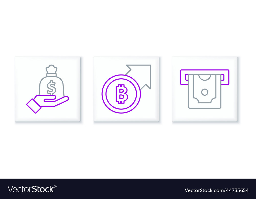 Set line atm and money hand holding bag Royalty Free Vector