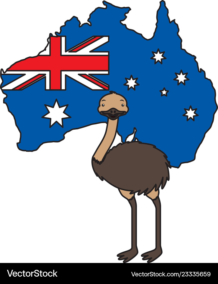Emu with hat australian flag map Royalty Free Vector Image