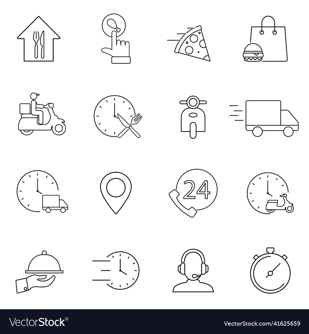 Simple set of food delivery related line icons Vector Image