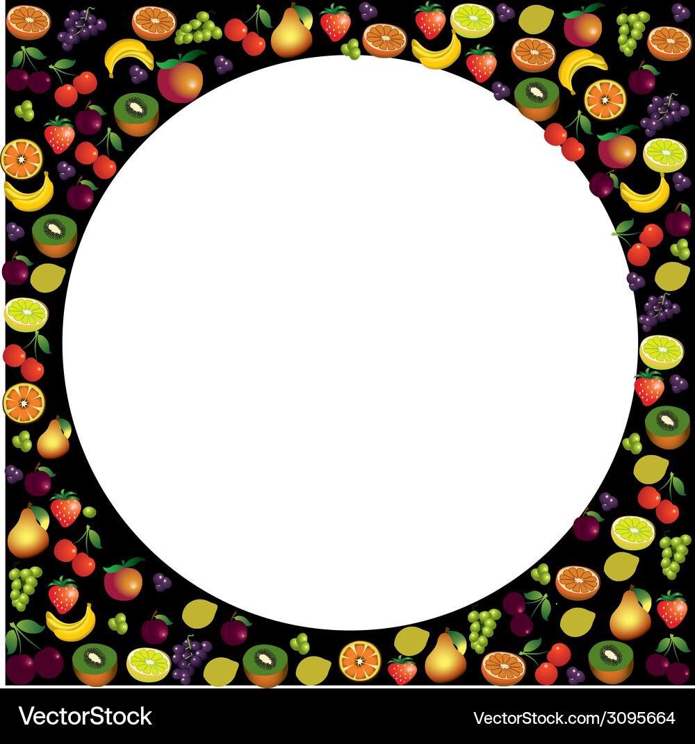 Fruits frame made with different over dark Vector Image