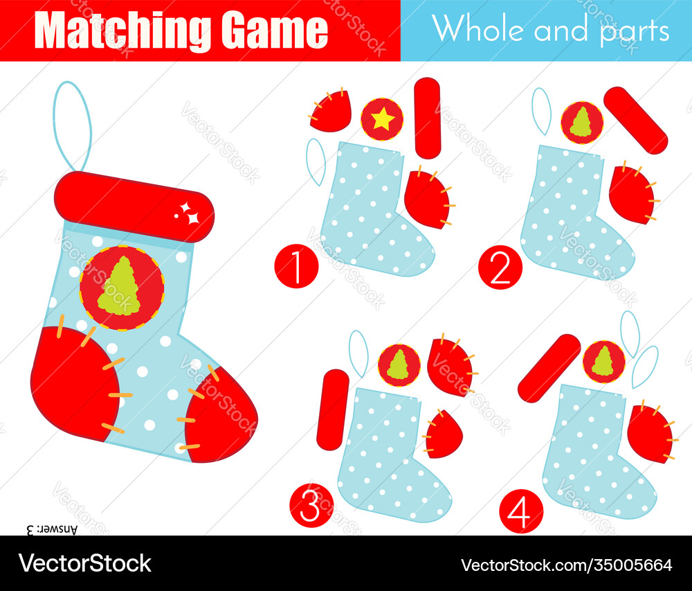 Matching game learning whole and parts for pre Vector Image