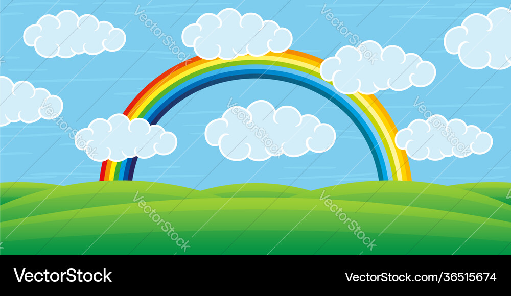 Beautiful rainbow over field Royalty Free Vector Image