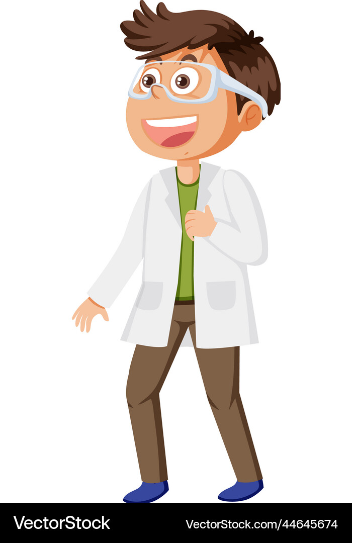 Cute scientist boy cartoon character Royalty Free Vector