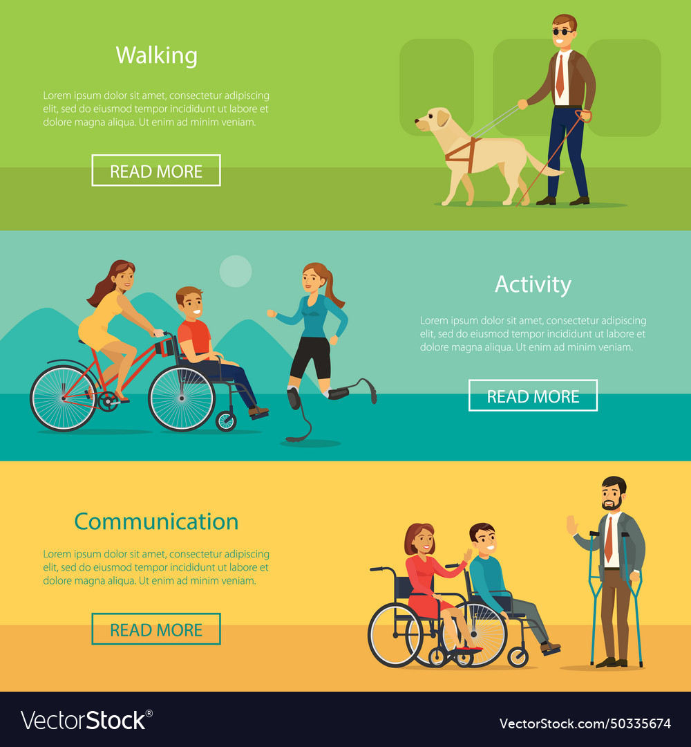 Disabled people horizontal banners Royalty Free Vector Image Disabled people horizontal banners Royalty Free Vector Image