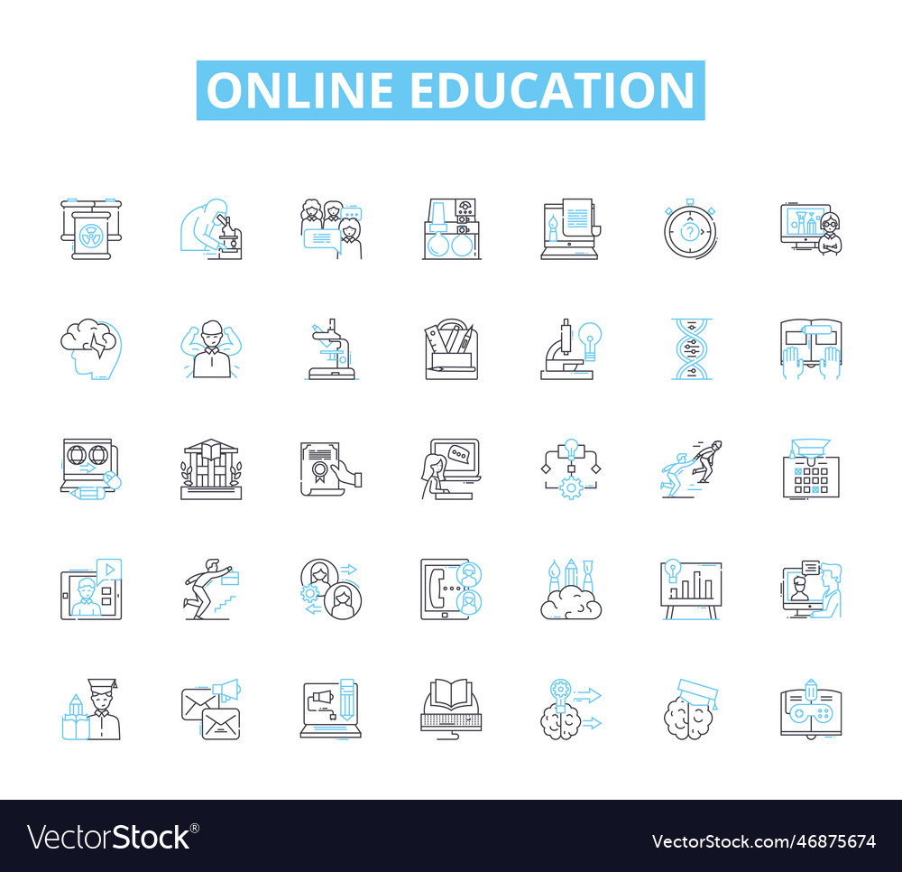 Online education linear icons set e-learning Vector Image Online education linear icons set e-learning Vector Image