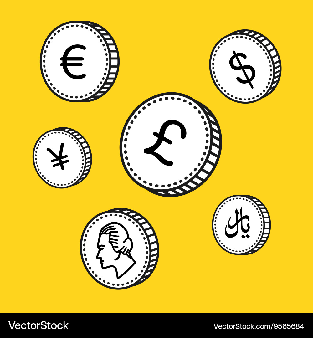Line hand drawn coins black and white Royalty Free Vector