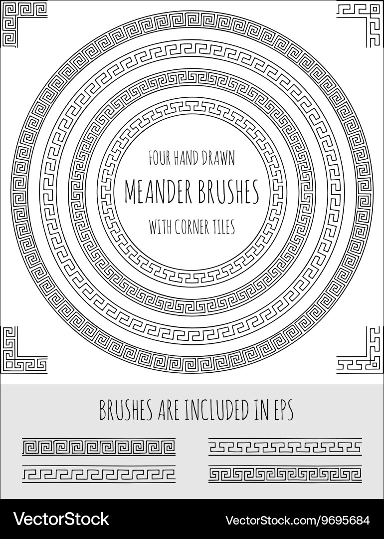 Set of four hand drawn meander brushes Royalty Free Vector