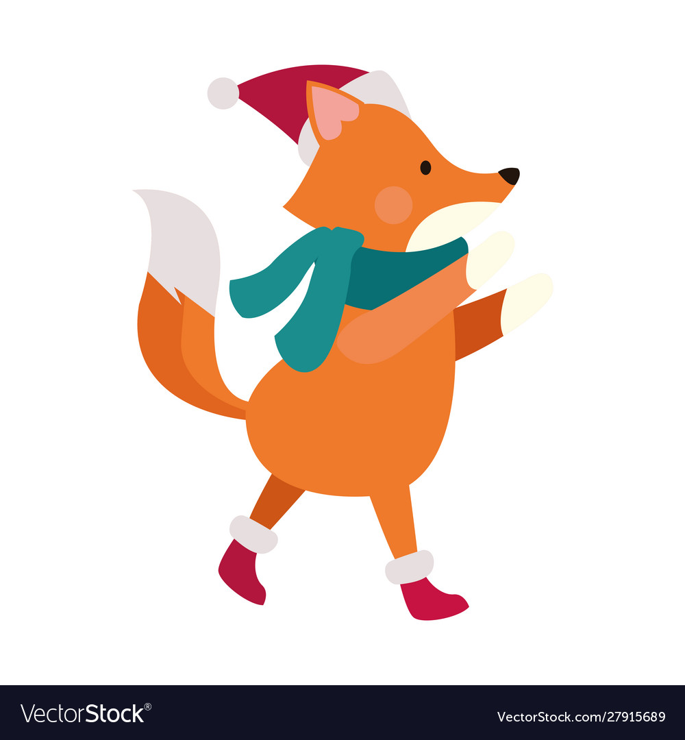 Christmas fox with scarf and hat Royalty Free Vector Image