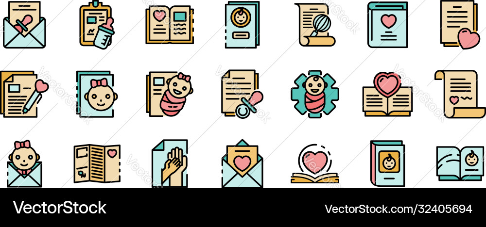 Certificate birth icons set flat Royalty Free Vector Image