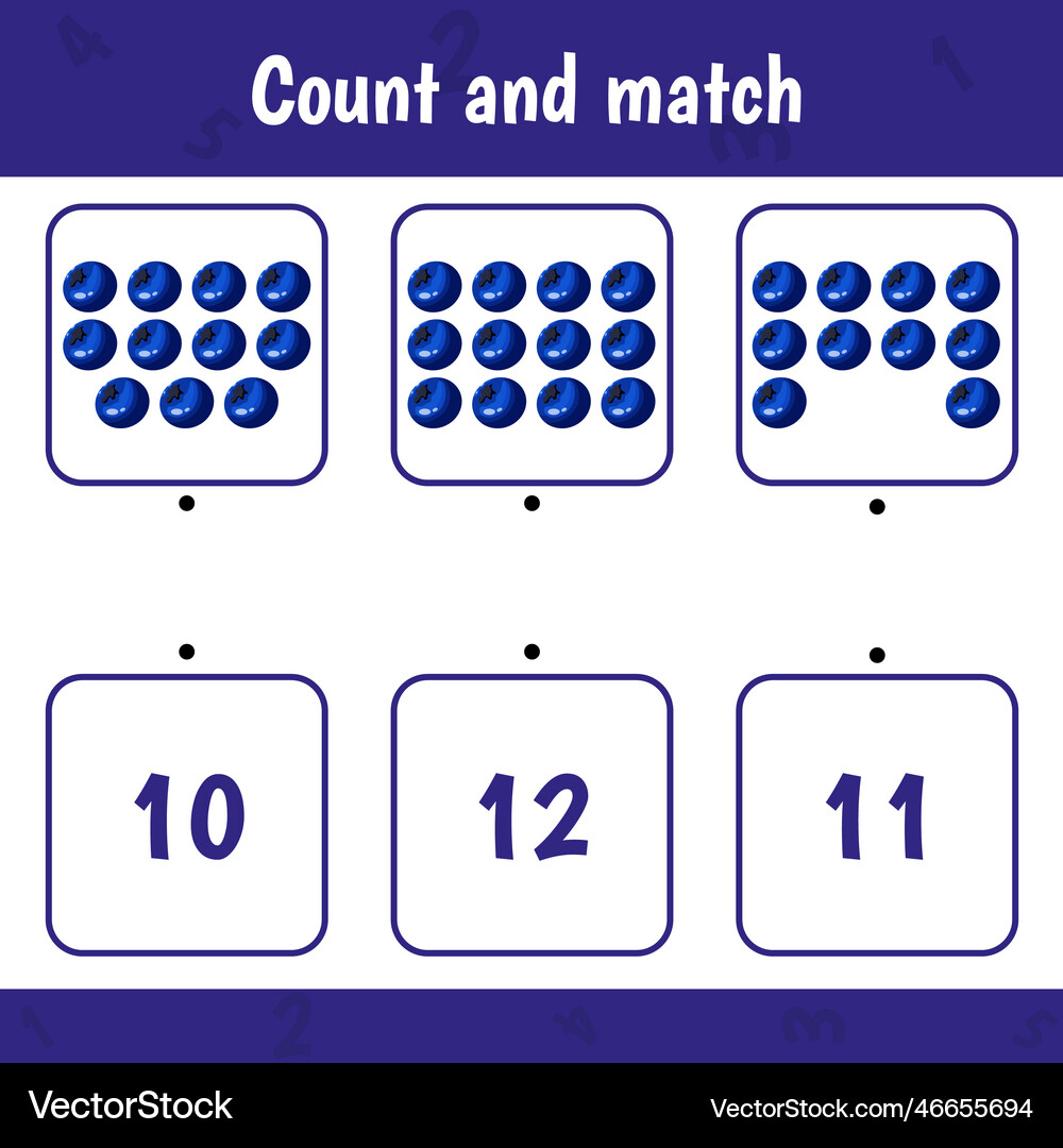How many blueberries kids activity worksheet Vector Image