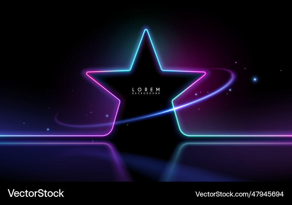Neon light star shape template on black background