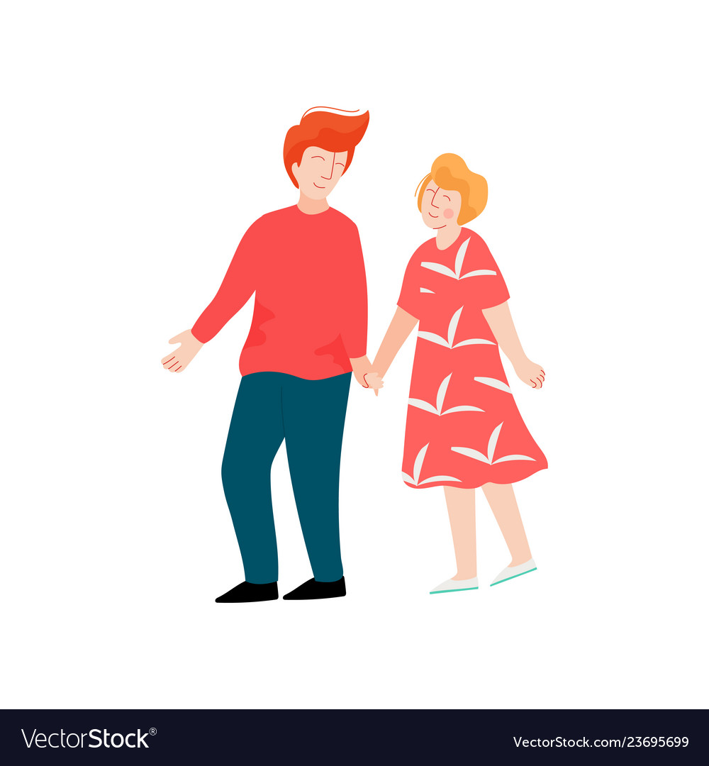 Romantic couple walking holding hands happy Vector Image