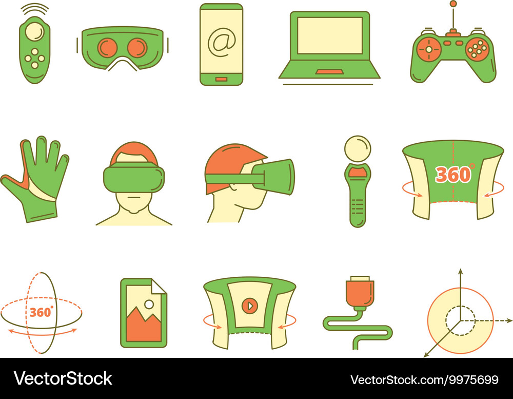 Set of linear icons virtual reality accessories Vector Image
