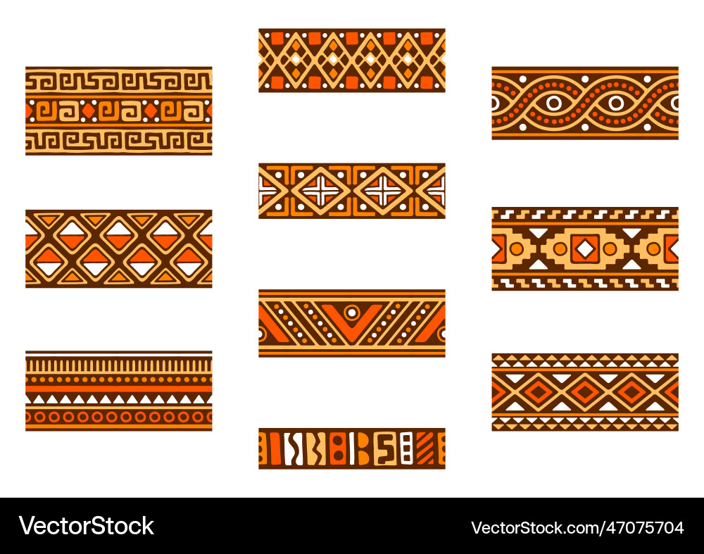 African seamless borders set hand stamp printing Vector Image