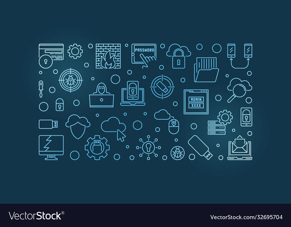 Computer security technology outline blue Vector Image