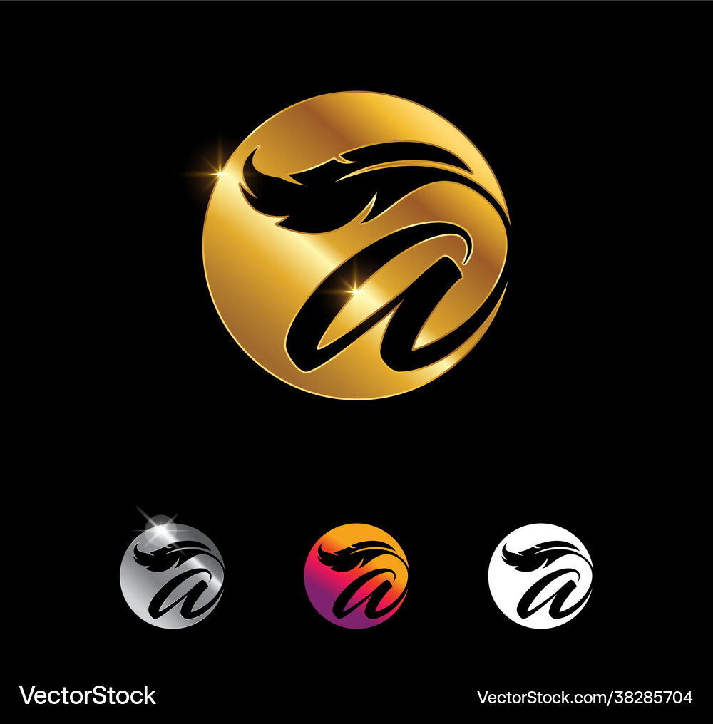 Golden circle monogram feather letter Royalty Free Vector
