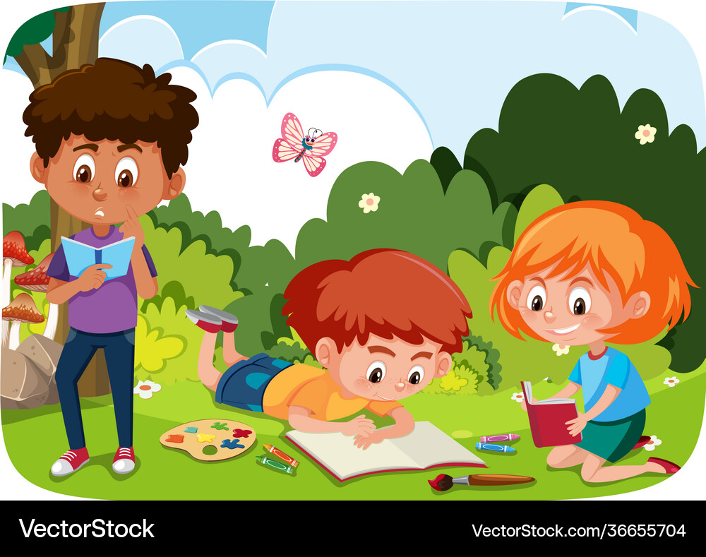 Happy kids playing outdoor background Royalty Free Vector