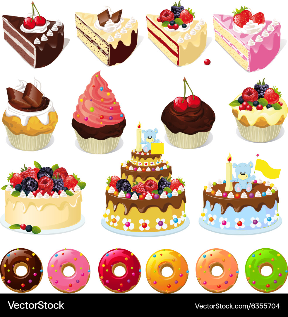 Set sweets and cakes Royalty Free Vector Image