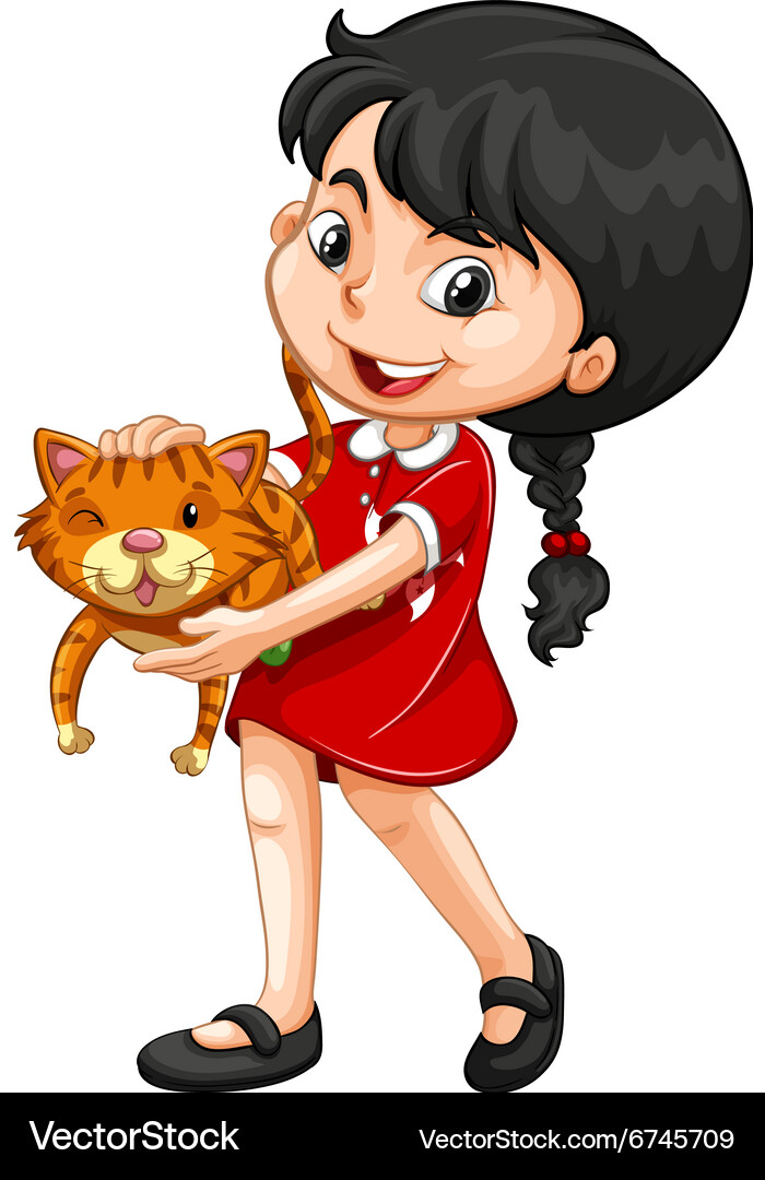 Little girl hugging kitten Royalty Free Vector Image