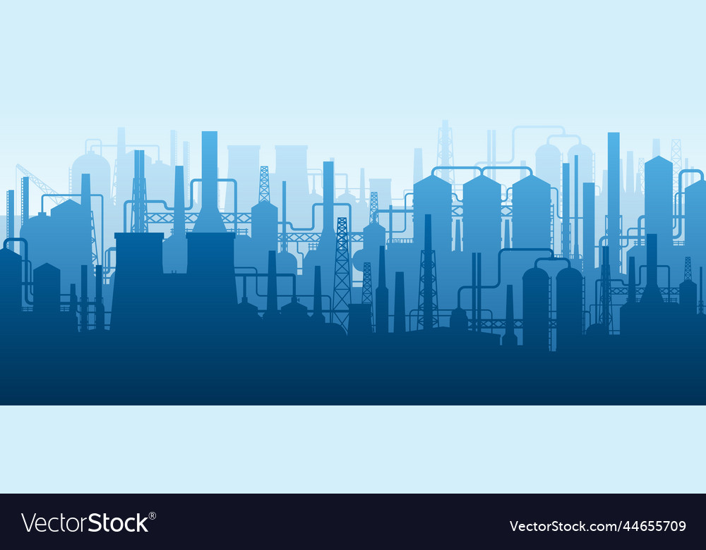 Panoramic industrial silhouette oil industry Vector Image Panoramic industrial silhouette oil industry Vector Image
