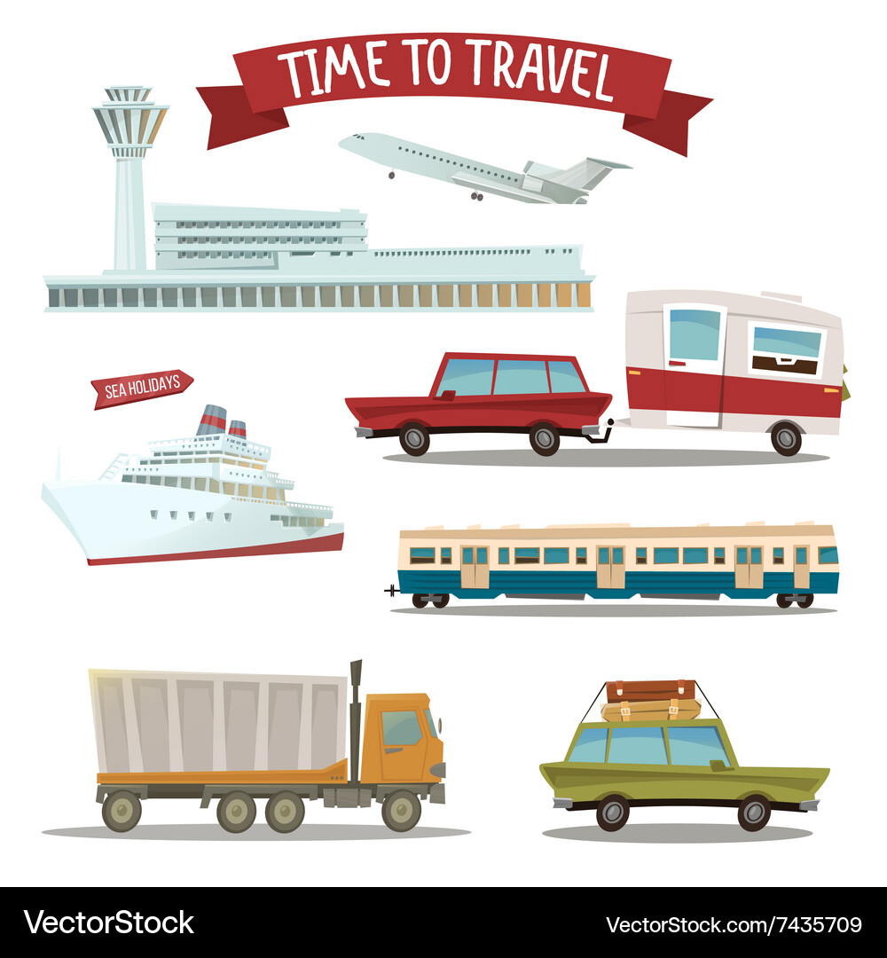 Set transportation - airplane train ship car Vector Image
