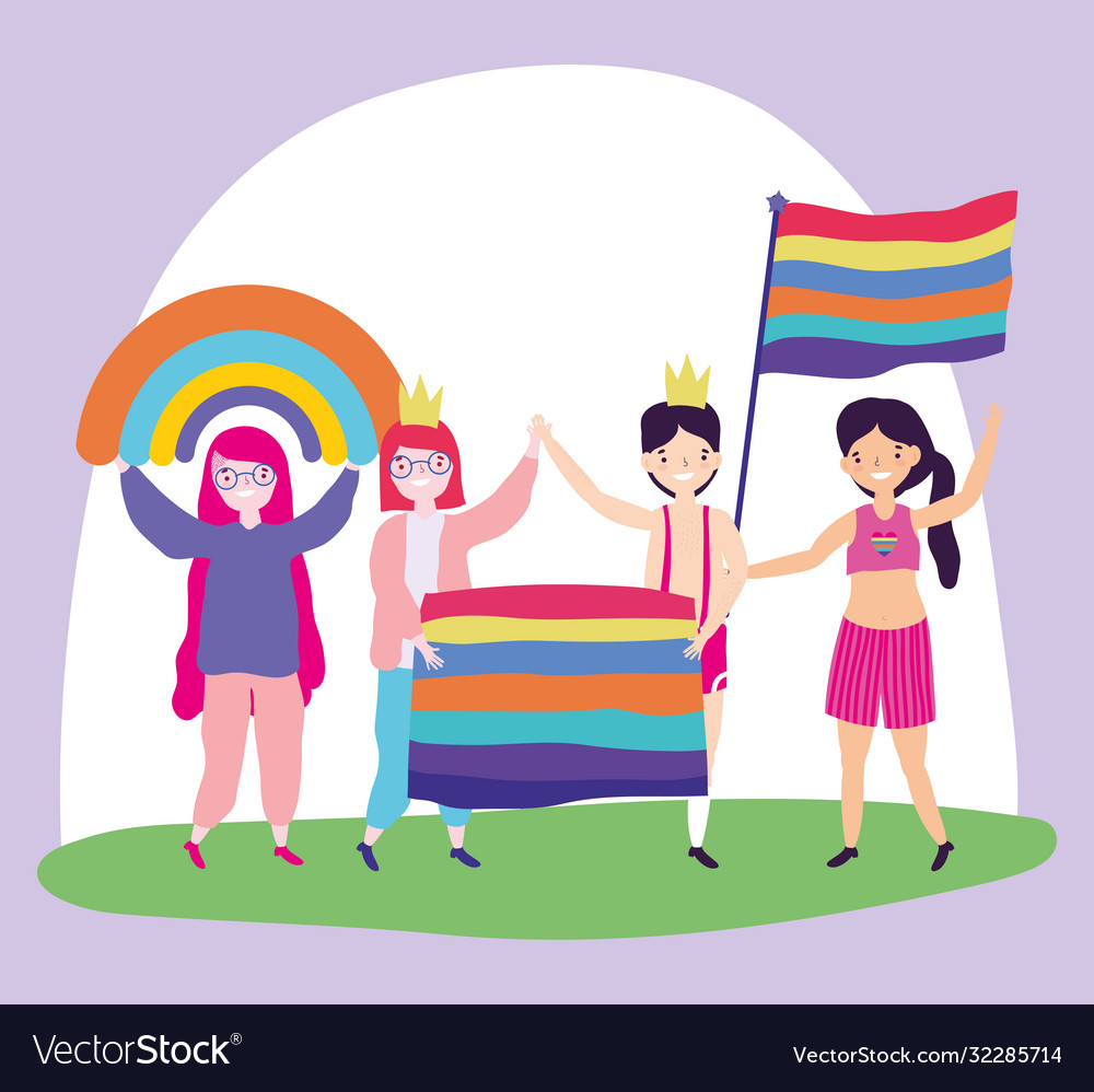 Pride parade lgbt community people with flags Vector Image