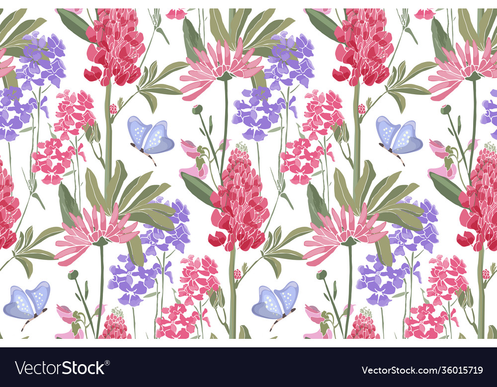 Floral seamless pattern spring flowers Royalty Free Vector