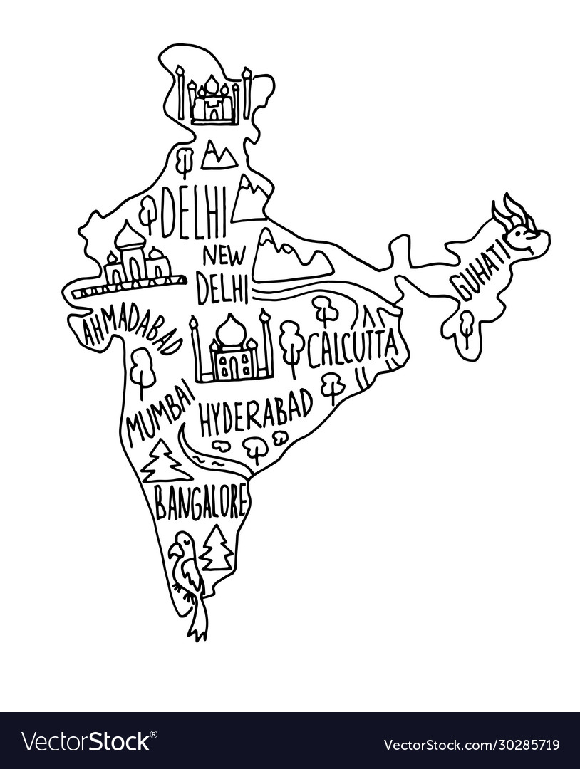 Hand Drawn Doodle India Map India City Names Vector Image hand-drawn-doodle-india-map-india-city-names-vector-image